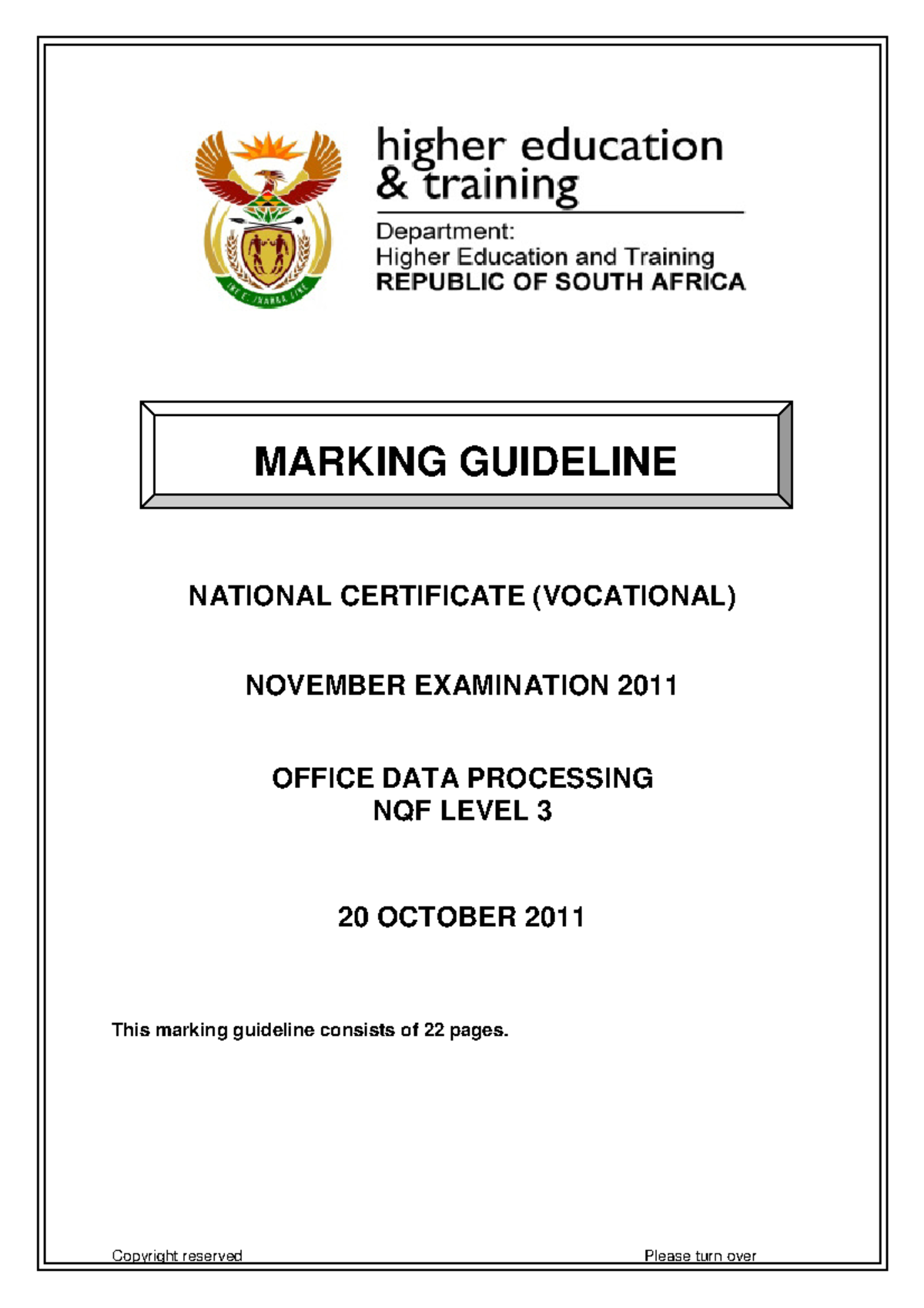 MARKING GUIDELINE NC1950 OFFICE DATA PROCESSING L3 NOV 2011 - Studocu