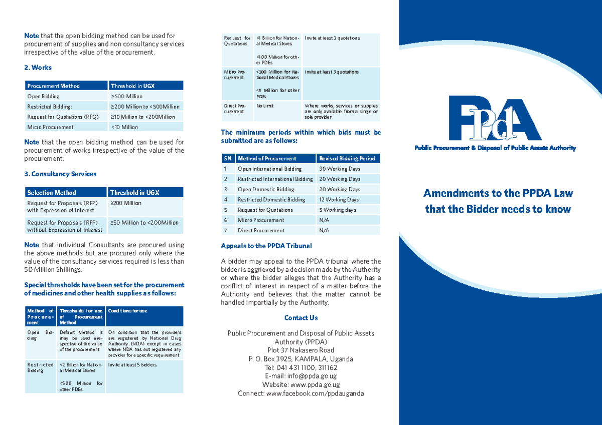 Understanding PPDA Law Amendments: Key Info for Bidders - Studocu