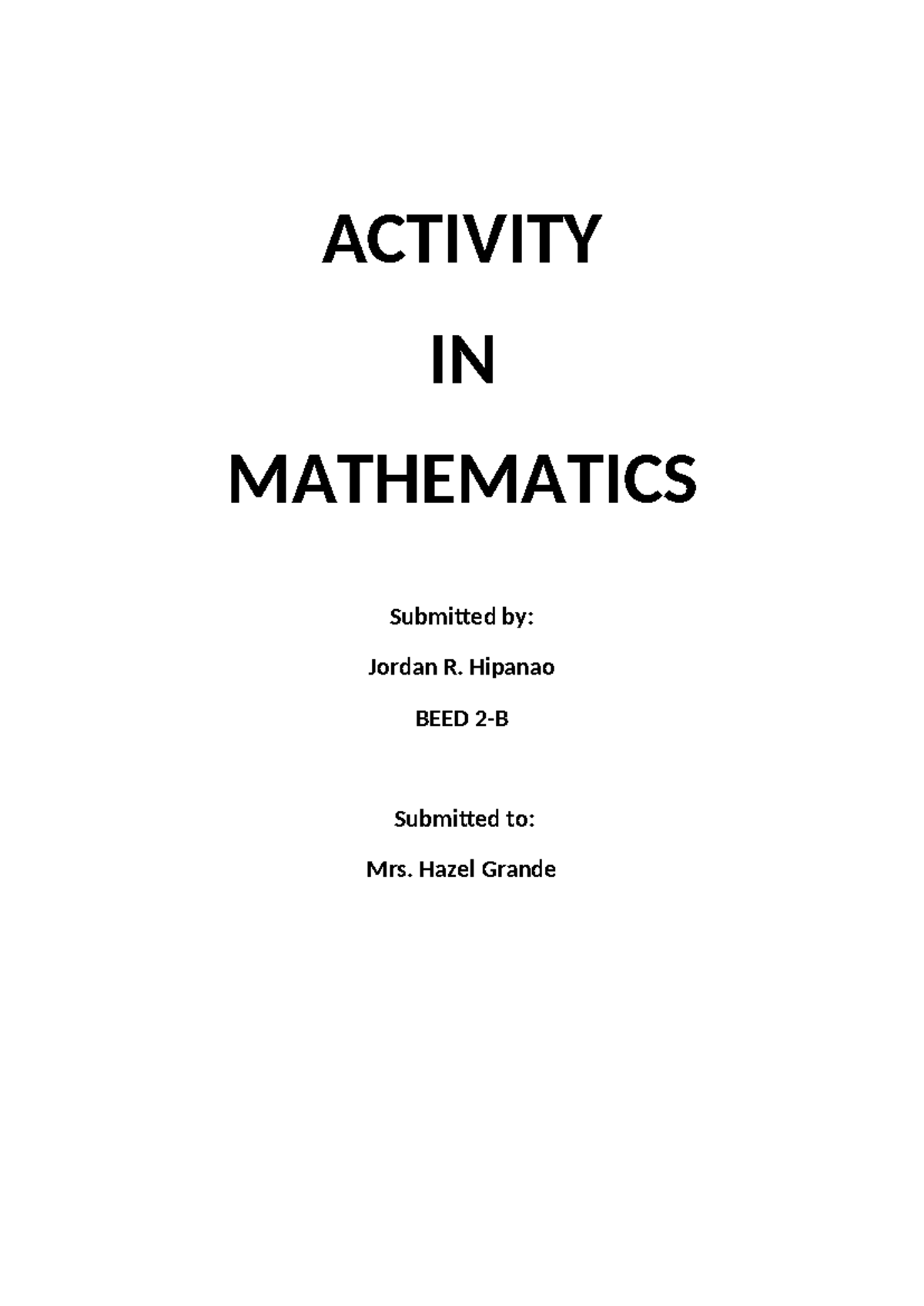 ACTIVITY IN MATHEMATICS: History of Italian Mathematics (BEED) - Studocu