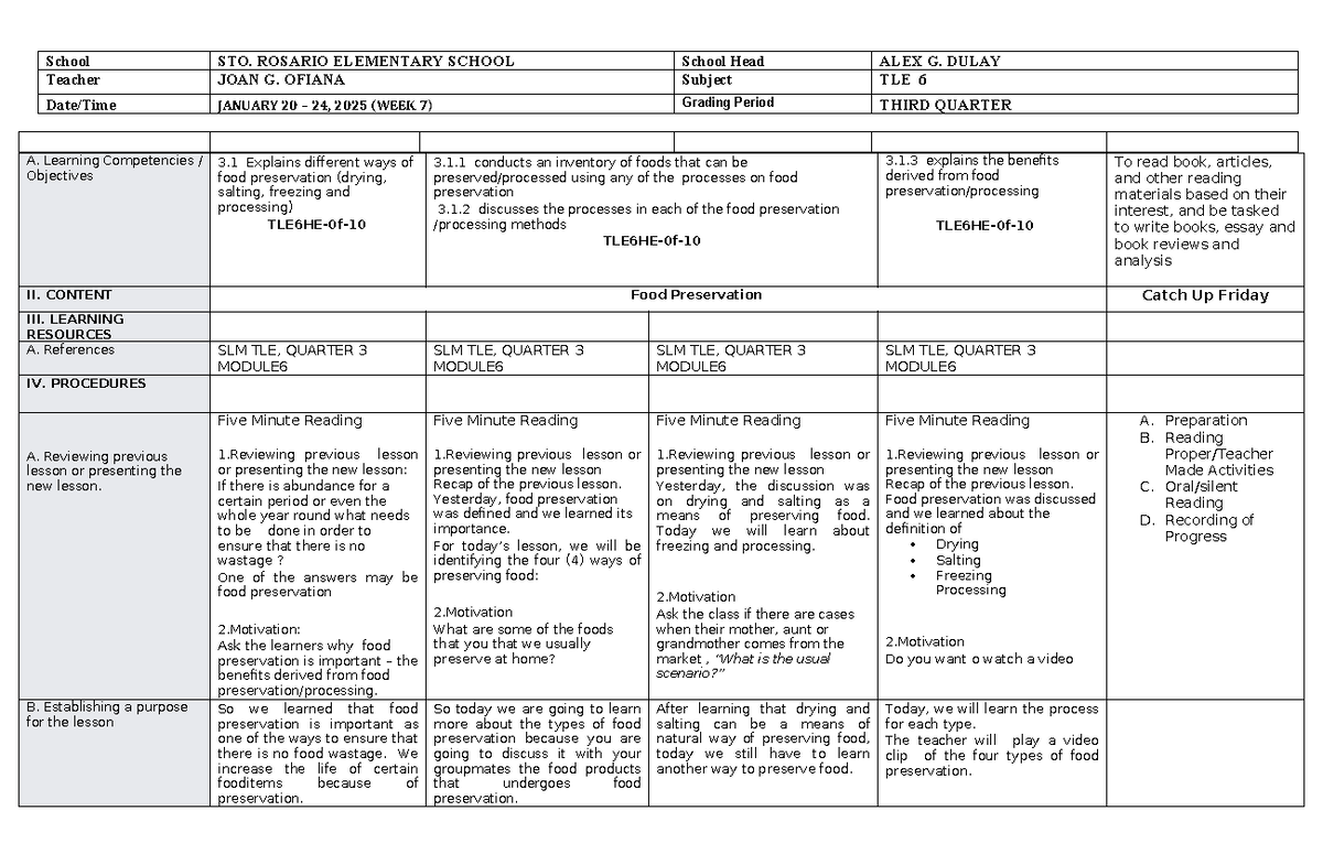 TLE 6 - Q3 W7: Understanding Food Preservation Methods and Techniques ...