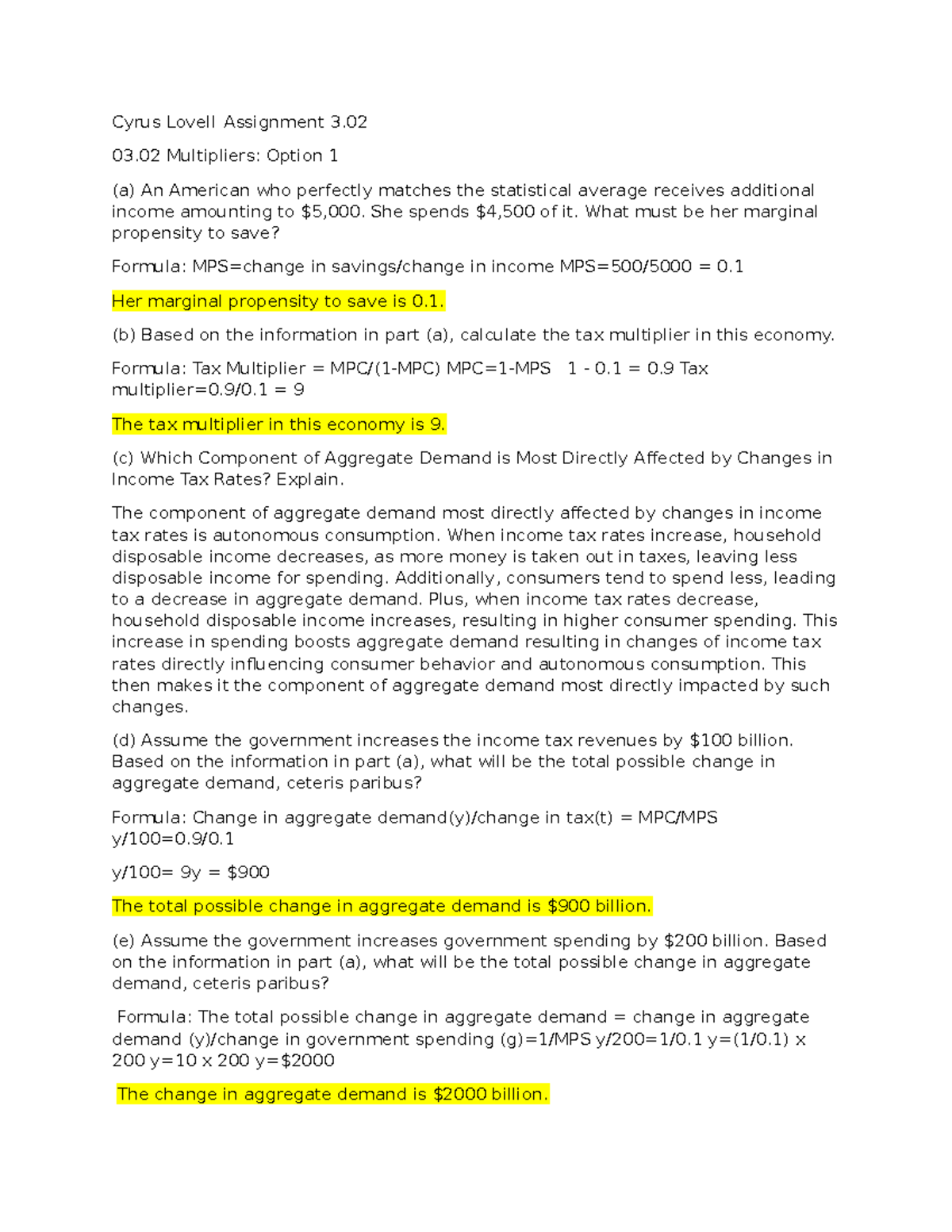 AP Macro Assignment 3: Analyzing Multipliers and Aggregate Demand - Studocu