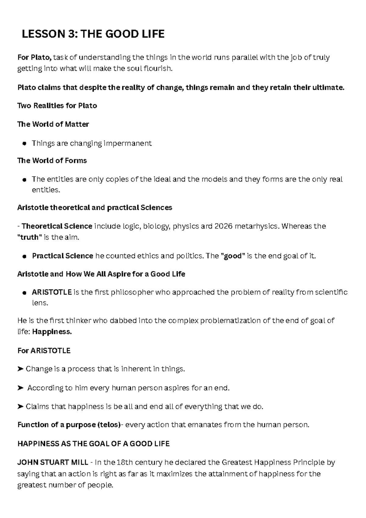 PHIL 2026: Lesson 3 - The Good Life and Happiness Principles - Studocu