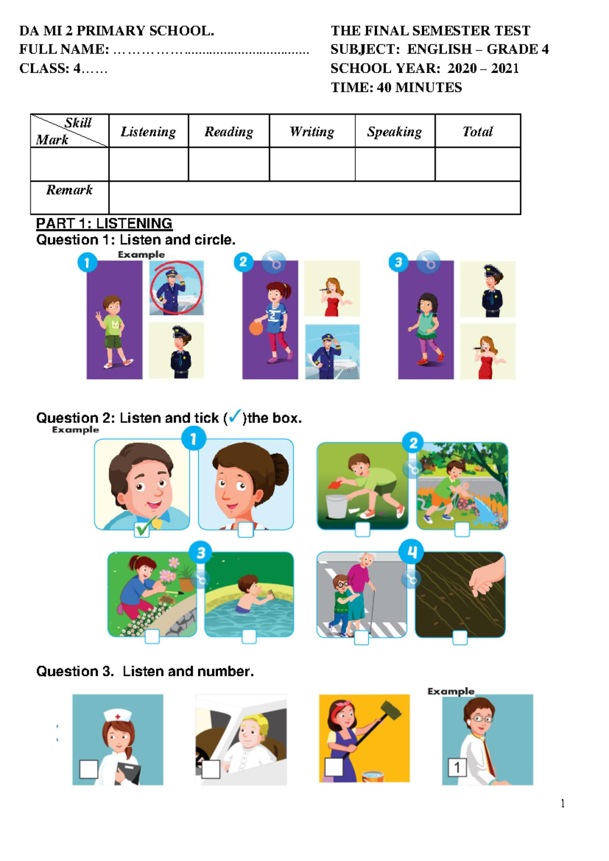 DA MI 2: English Grade 4 Final Semester Test (2020-2021) - Studocu