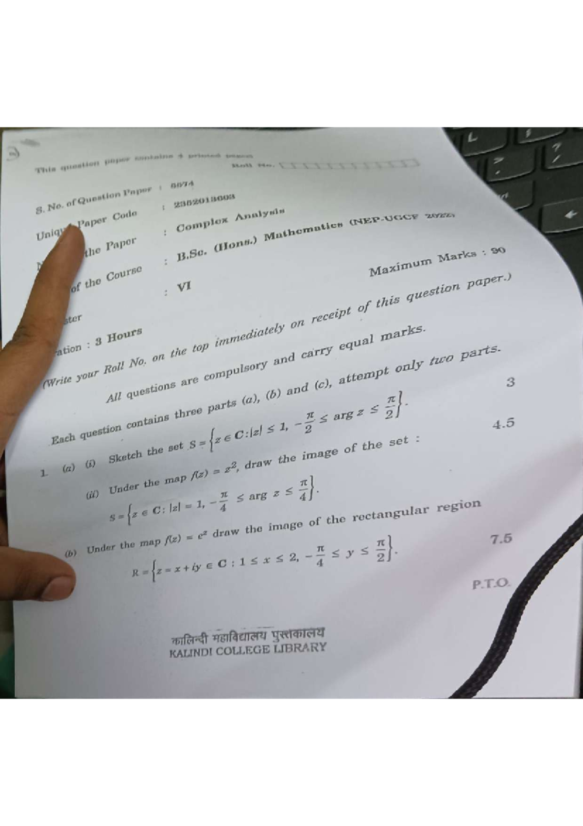 B.Sc. (Hons.) Mathematics: Complex Analysis Question Paper 2022 - Studocu
