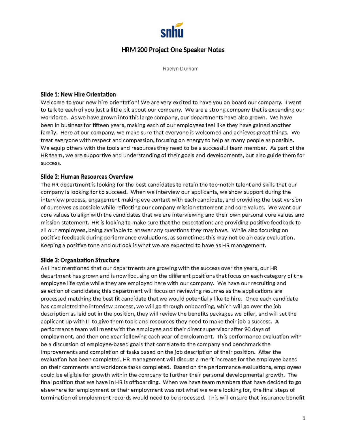 HRM 200 Project One Speaker Notes - HRM 200 Project One Speaker Notes ...