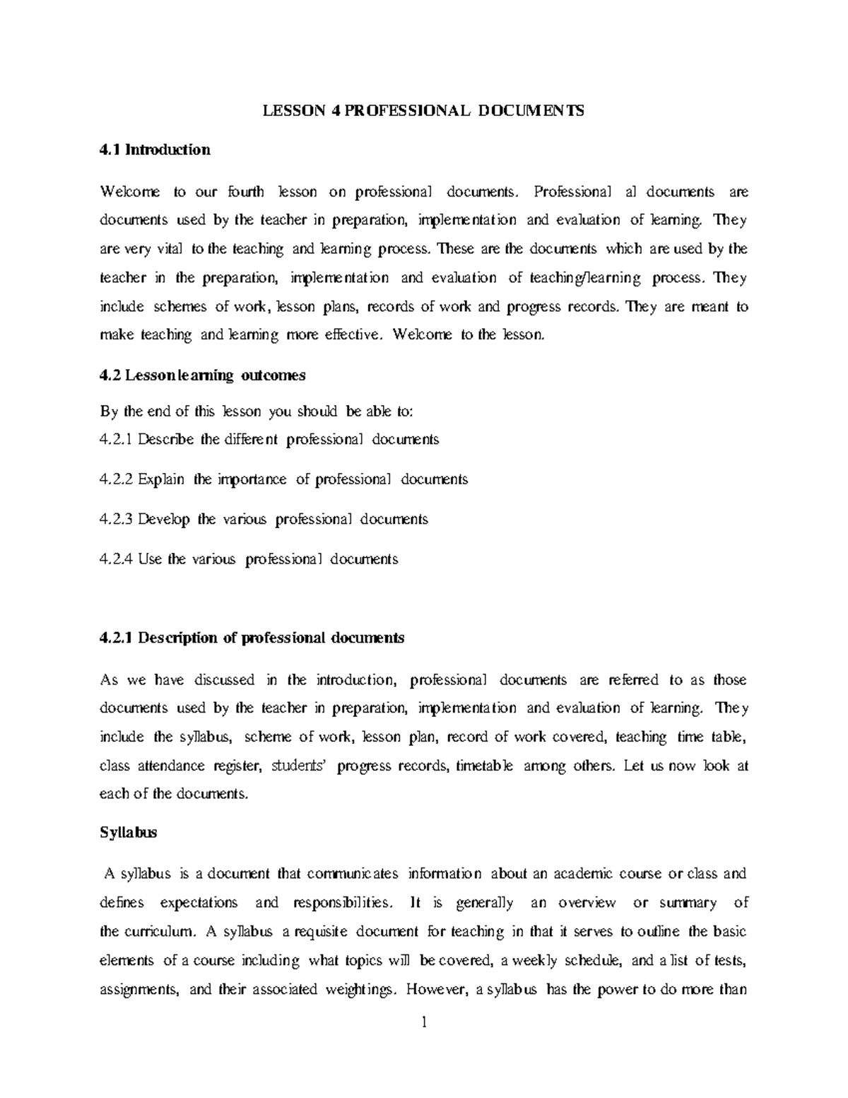 Lesson notes 4 Professional Documents - LESSON 4 PROFESSIONAL DOCUMENTS ...