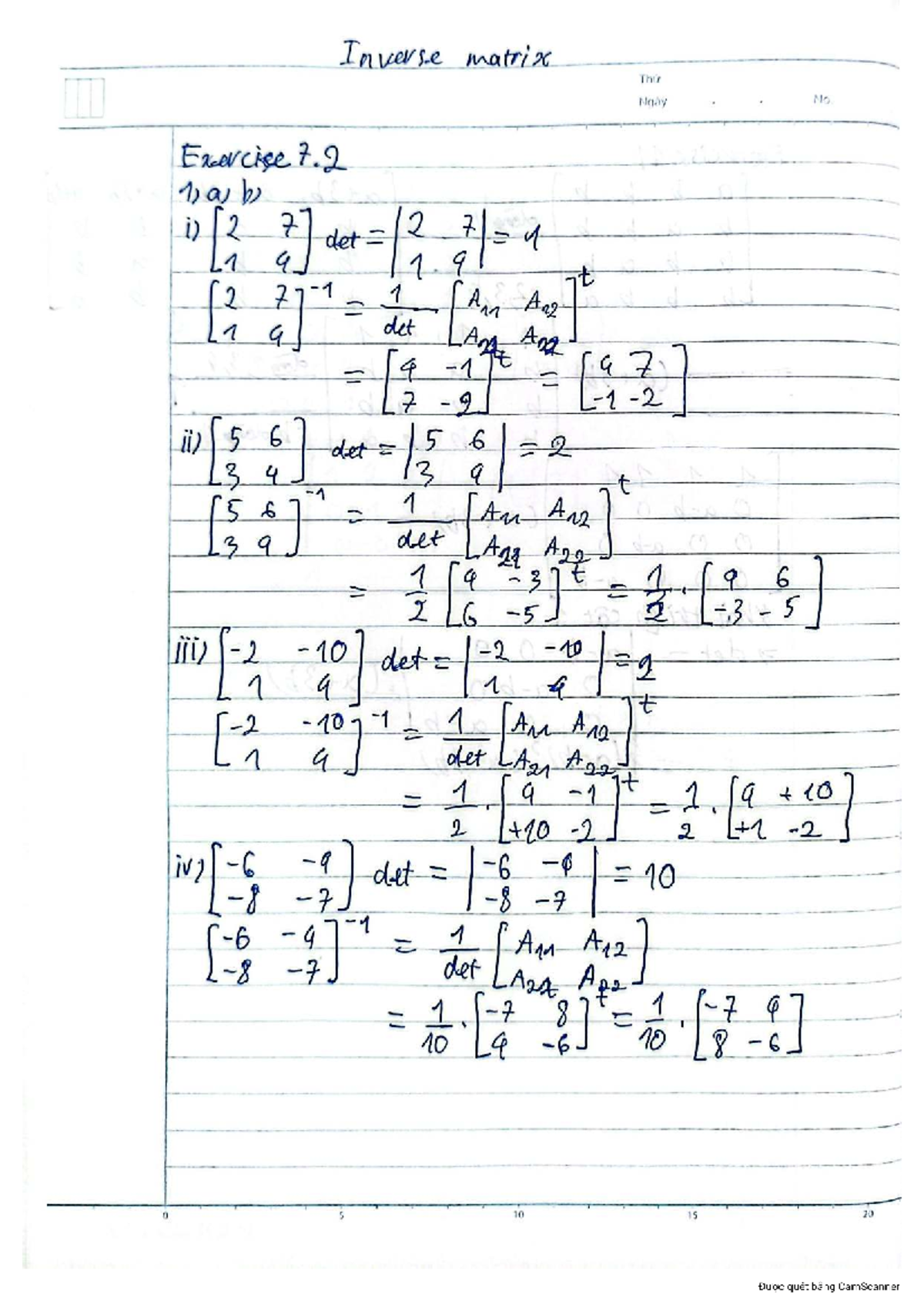 Inverse Matrix Exercises and Determinants Analysis (Math 101) - Studocu