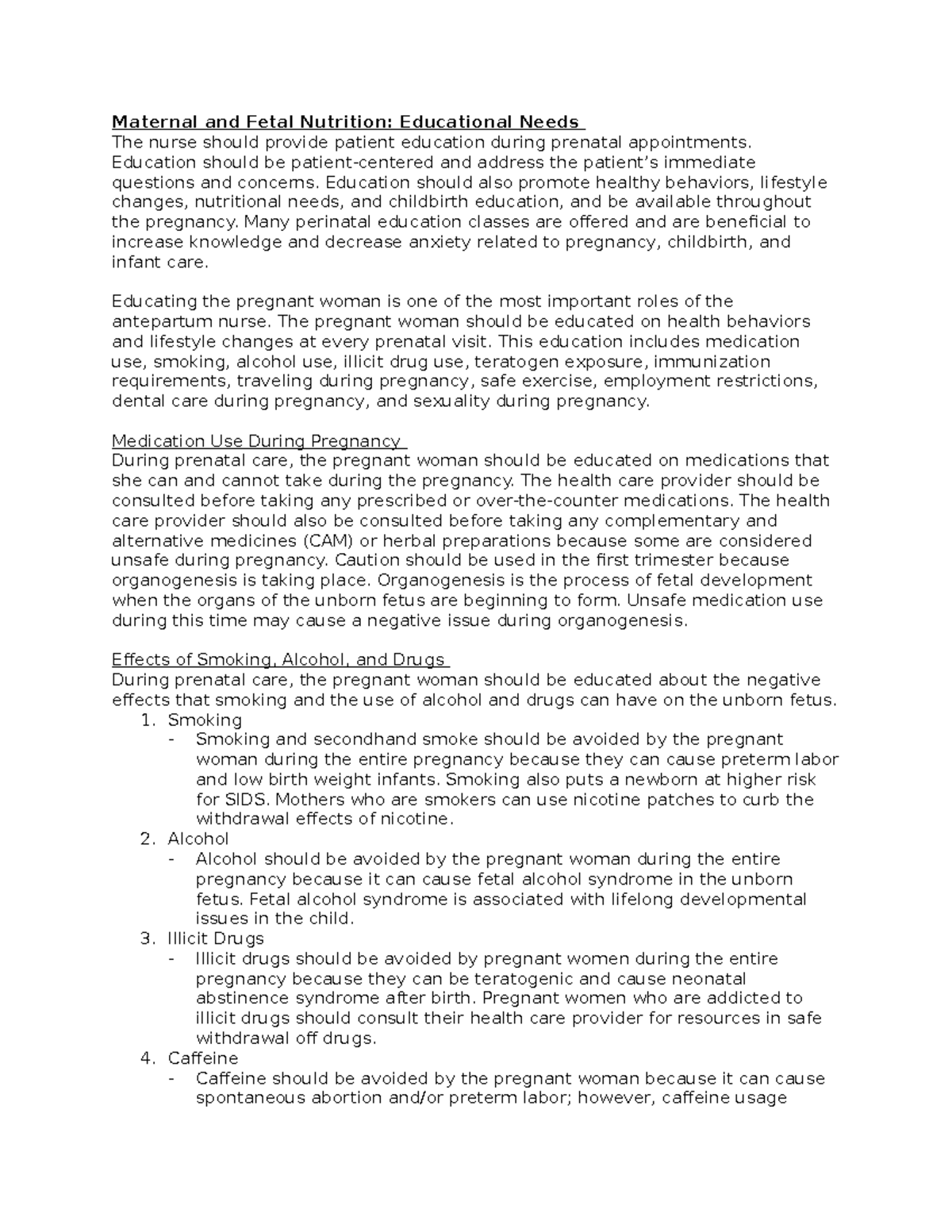 Maternal and Fetal Nutrition: Educational Needs for Prenatal Care ...