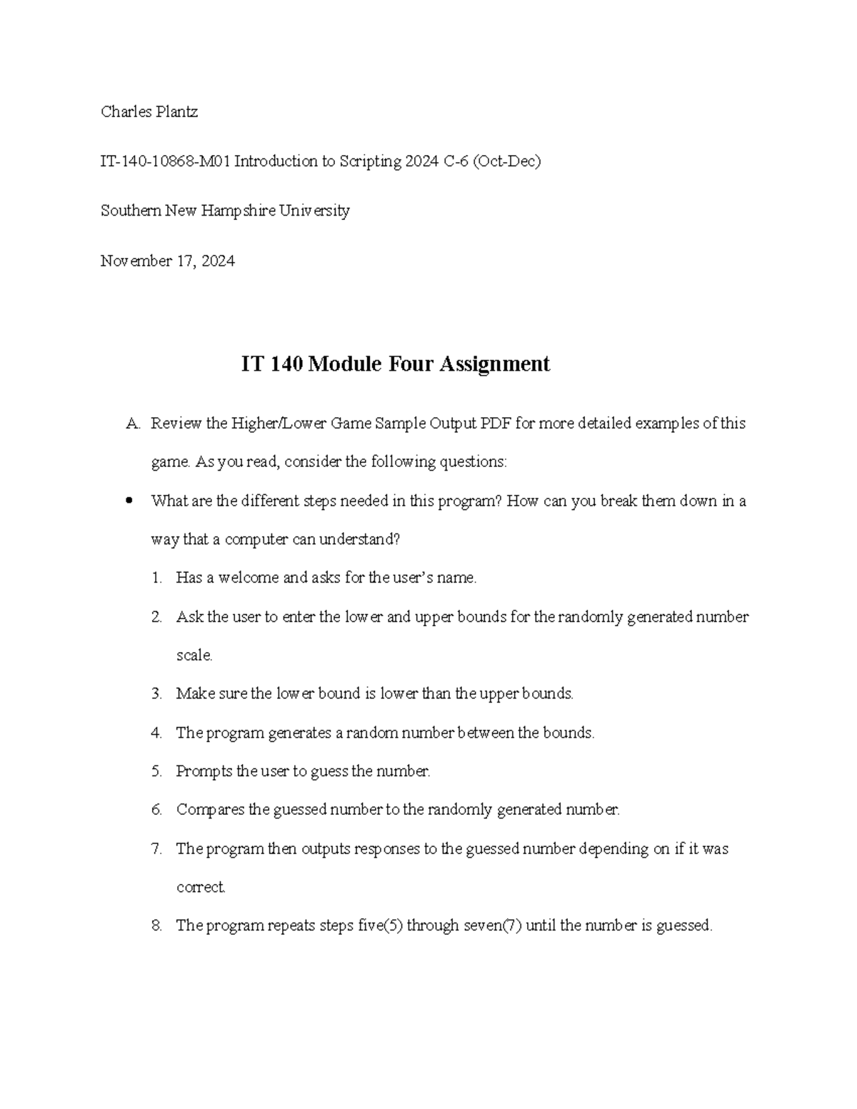 IT 140 Module Four Charles Plantz - Charles Plantz IT-140-10868-M01 Introduction to Scripting ...
