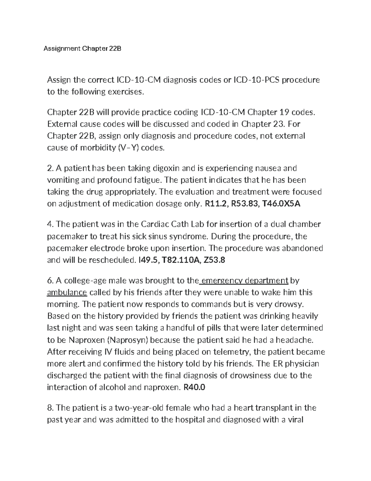 22B assignment: Diagnosis and procedure coding exercises - Studocu