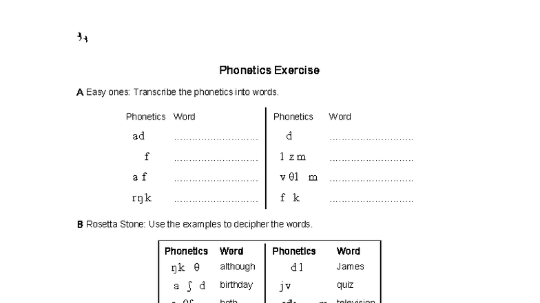 Phonetics Exercise A: Transcribing Words for Gr - English Patics - Studocu