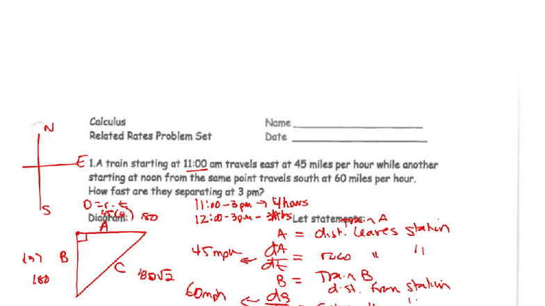 Calculus AB Related Rates Problem Set with Solutions - Studocu