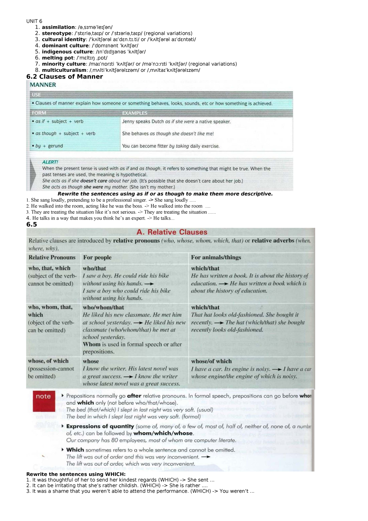 UNIT 6: Cultural Concepts & Grammar Exercises - Studocu