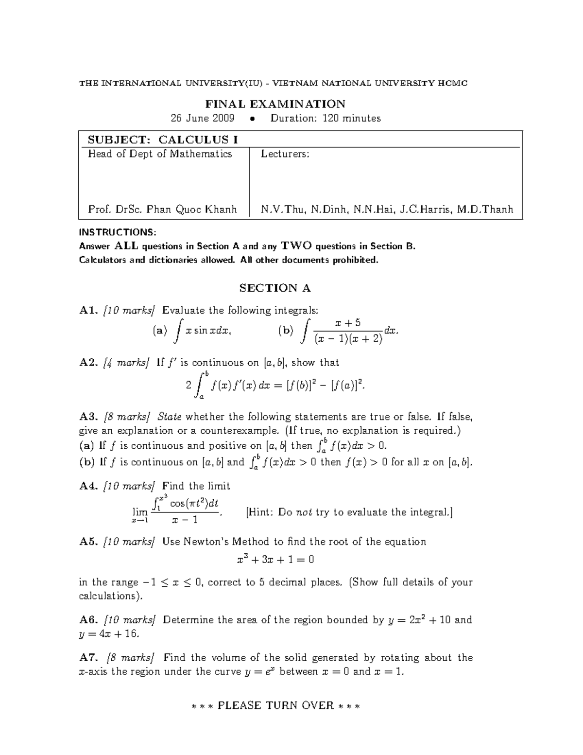 08-09 with Solutions - Cal1 mock test - THE INTERNATIONAL UNIVERSITY(IU ...