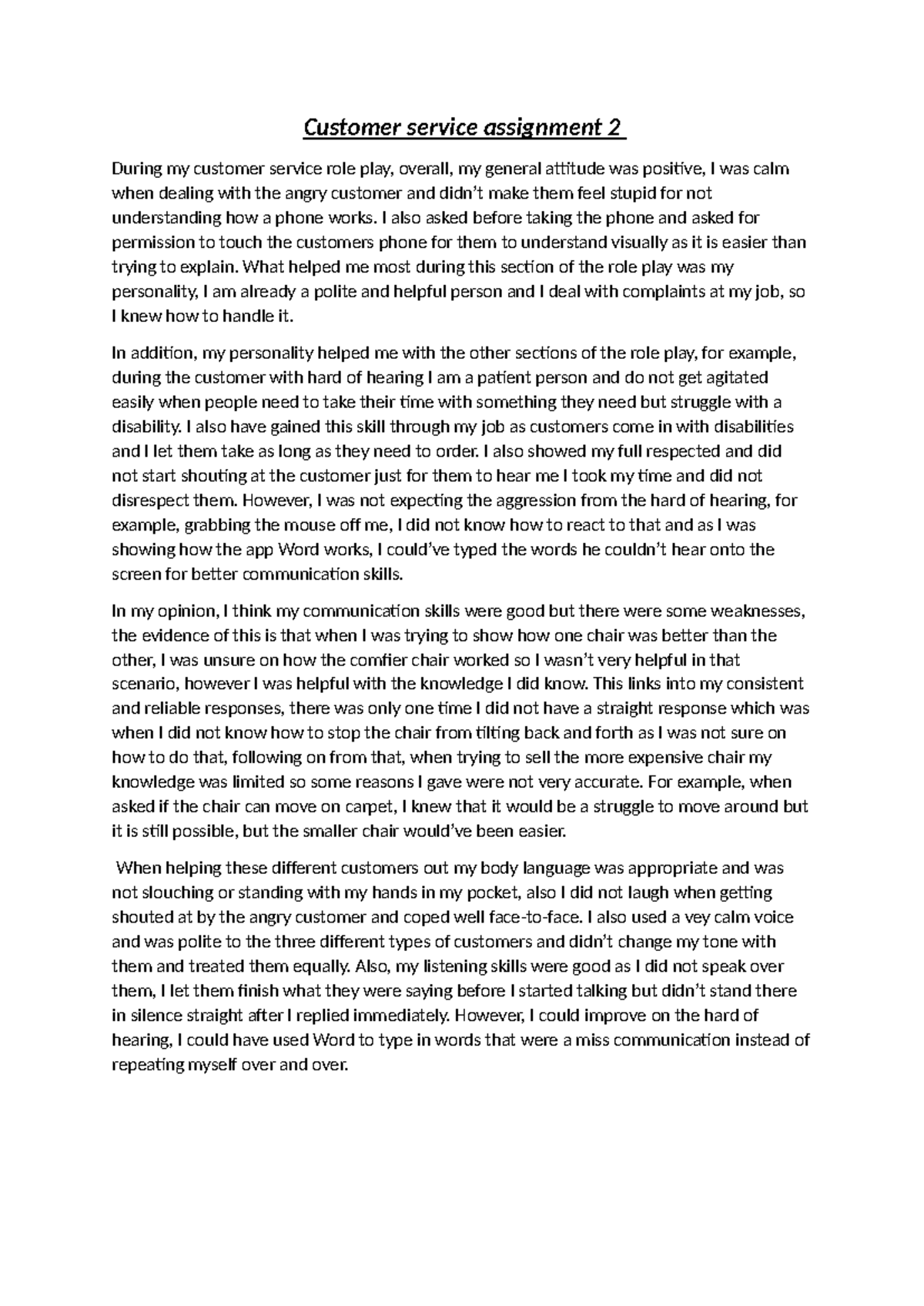 Customer Service Assignment 2: Skills Improvement Strategies - Studocu