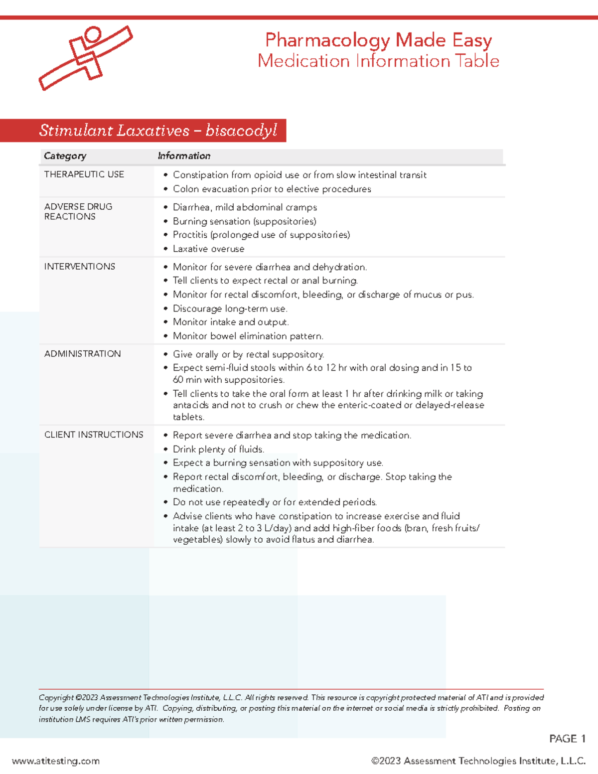 ATI PME MIT Stimulant Laxatives Medication Info & Guidelines - Studocu