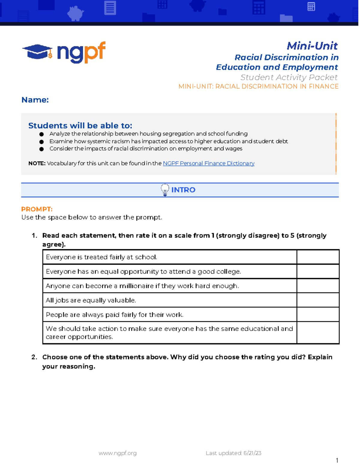 Racial Discrimination in Education and Employment Student Activity ...
