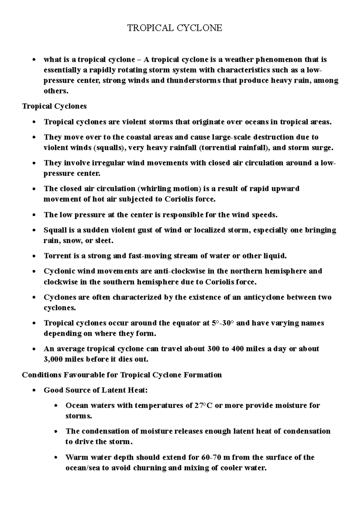 Tropical Cyclone Overview: Formation, Structure, and Impact - Studocu