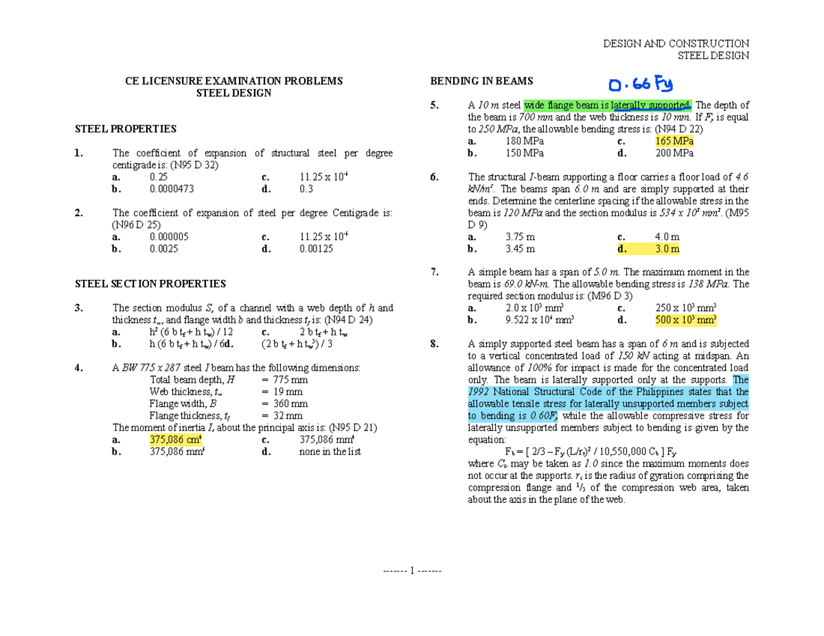 CE Board Exam - Steel Design Review and Problem Solving - Studocu