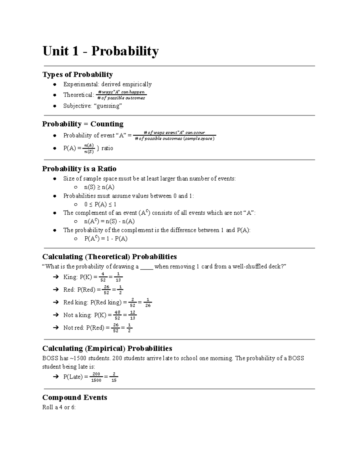 Data Management Exam Review - Unit 1 - Probability Types of Probability ...