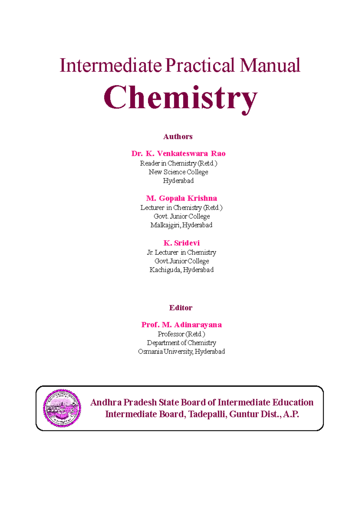 Intermediate Chemistry Practicals Manual: A Comprehensive Guide - Studocu