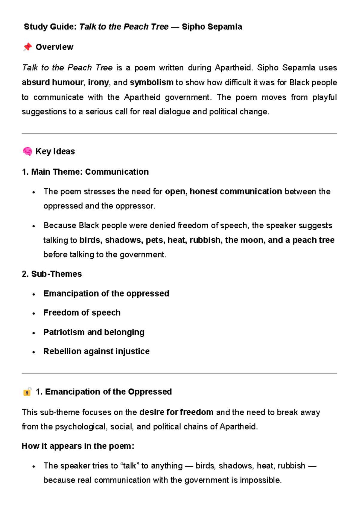 POEM 5: TALK TO THE PEACH TREE - Notes on Theme, Tone, and Mood - Studocu