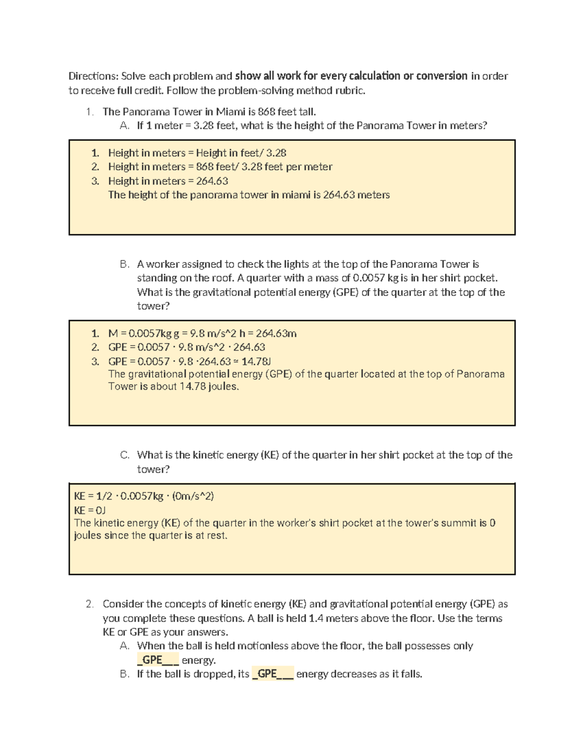 3.07 Forms of Energy: Concepts of GPE and KE Calculations - Studocu