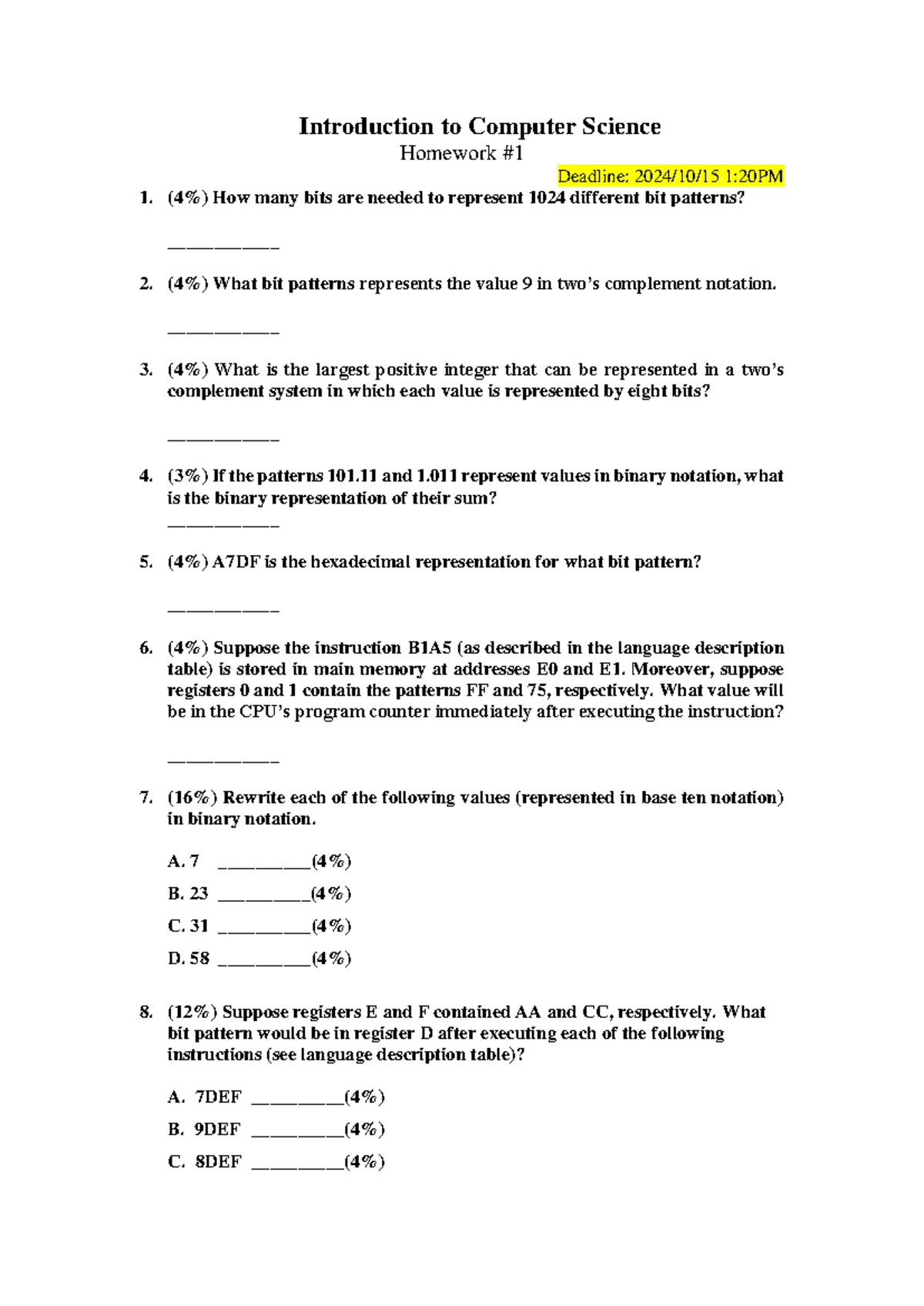 Cs-2024-HW1: Computer Science Practice Questions and Solutions - Studocu