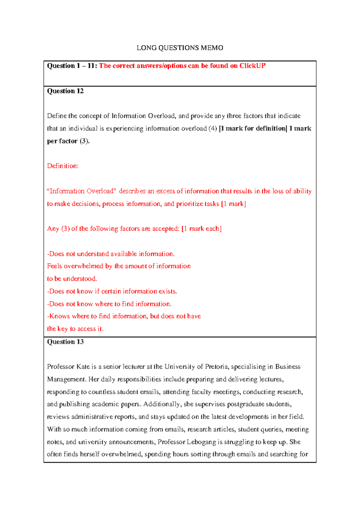 LONG Questions MEMO - Semester Test 1: Info Overload Solutions - Studocu