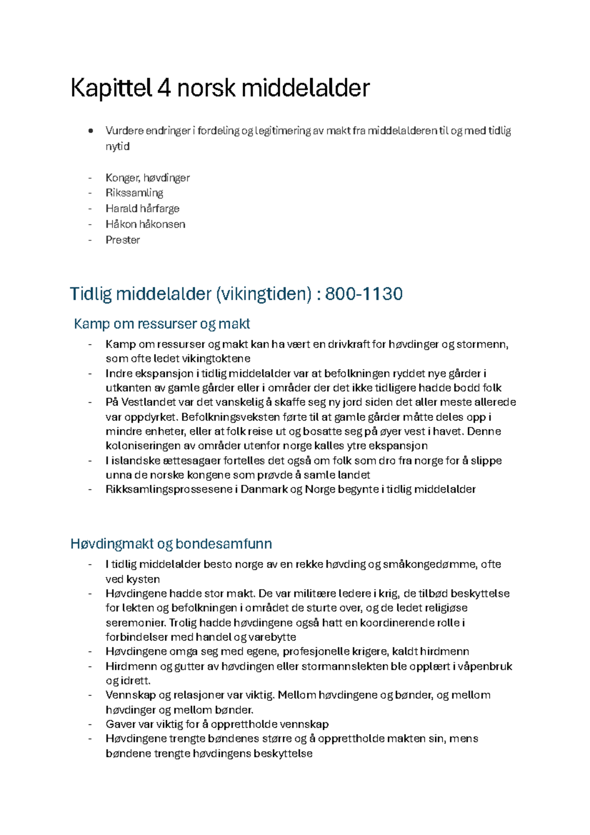 Kapittel 4: Endringer i maktfordeling fra middelalderen til nytid - Studocu