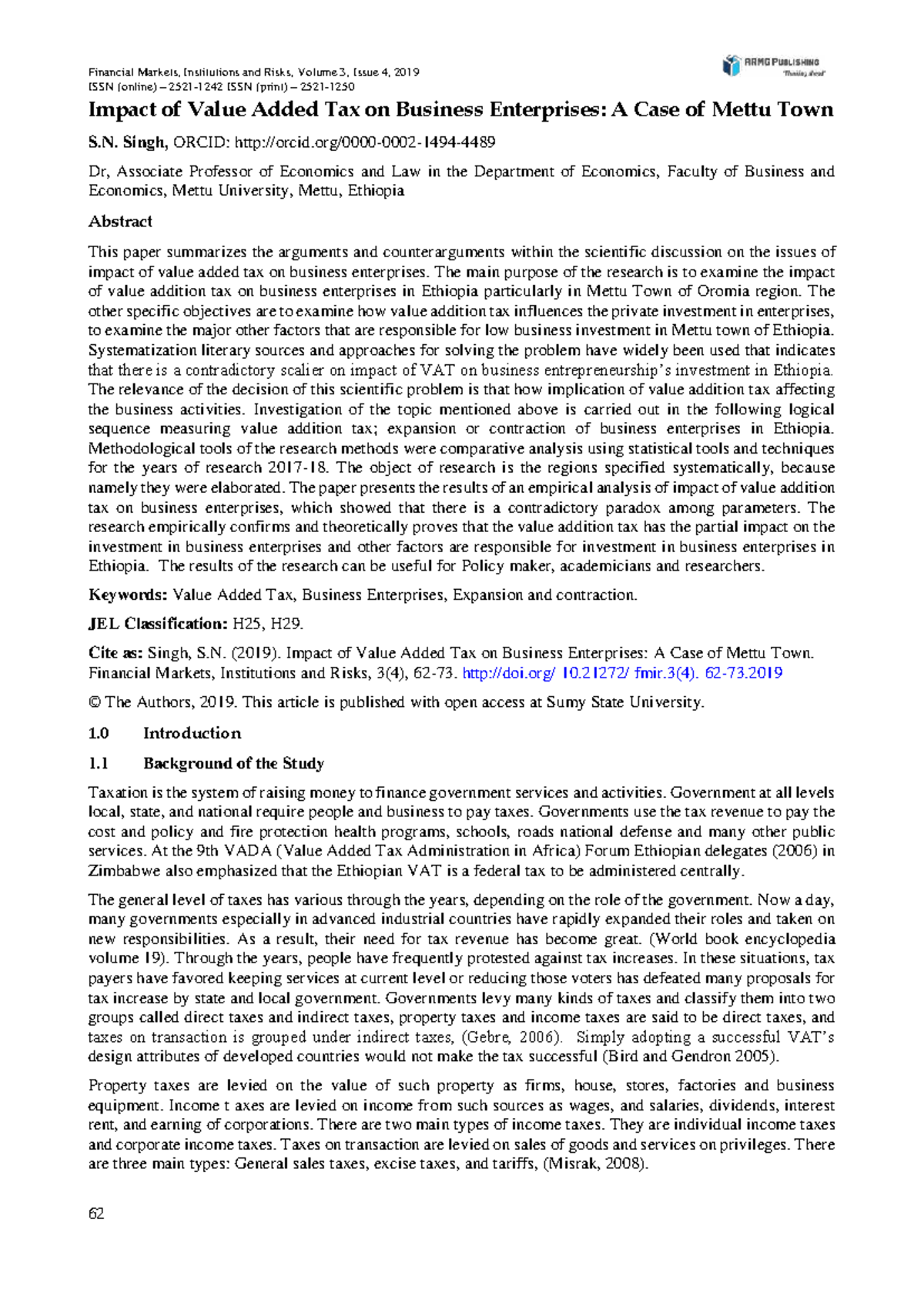 Impact of VAT on Business Enterprises in Mettu Town: A Case Study (ECO ...