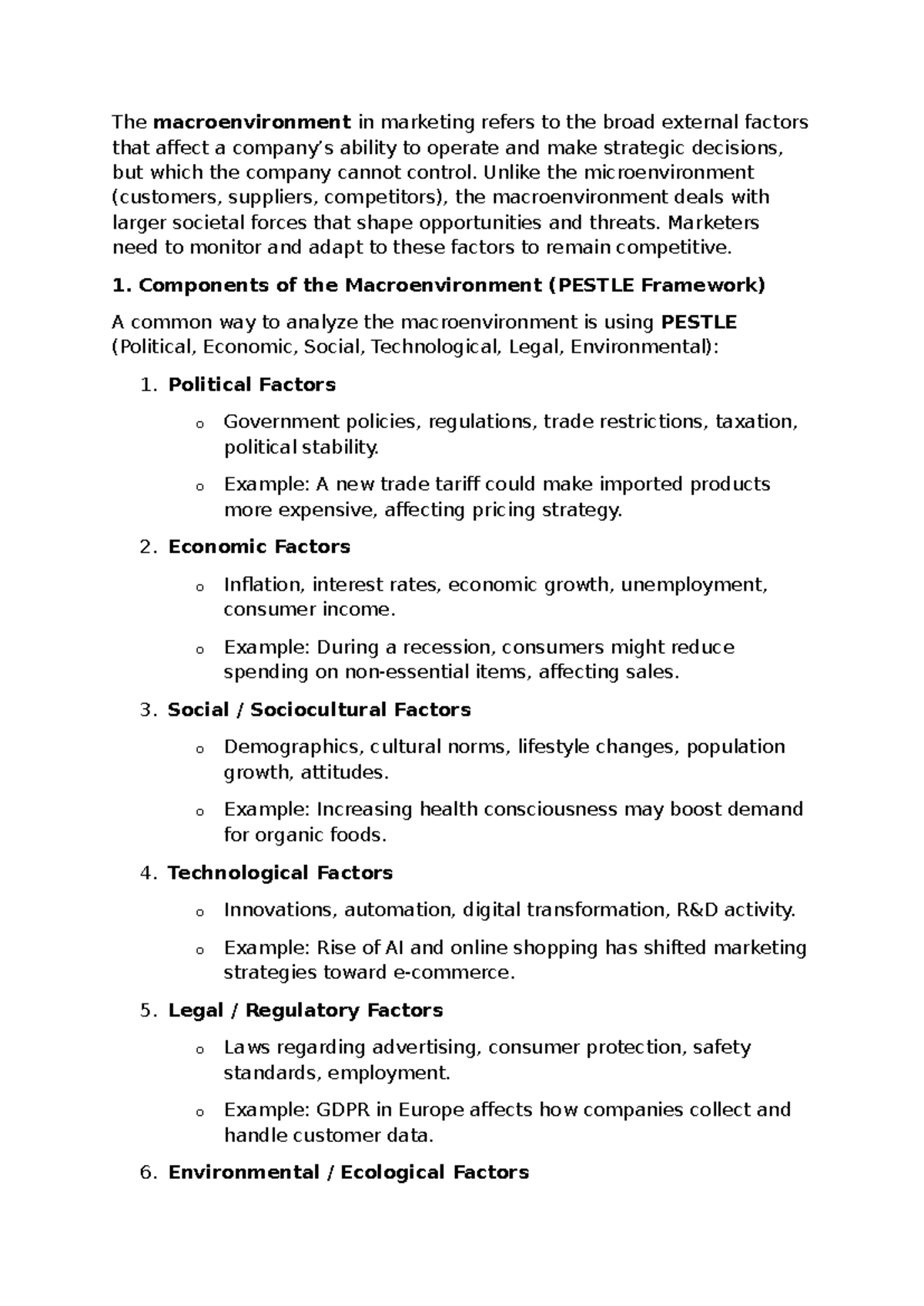 Marketing Macroenvironment Analysis: PESTLE Framework Overview - Studocu