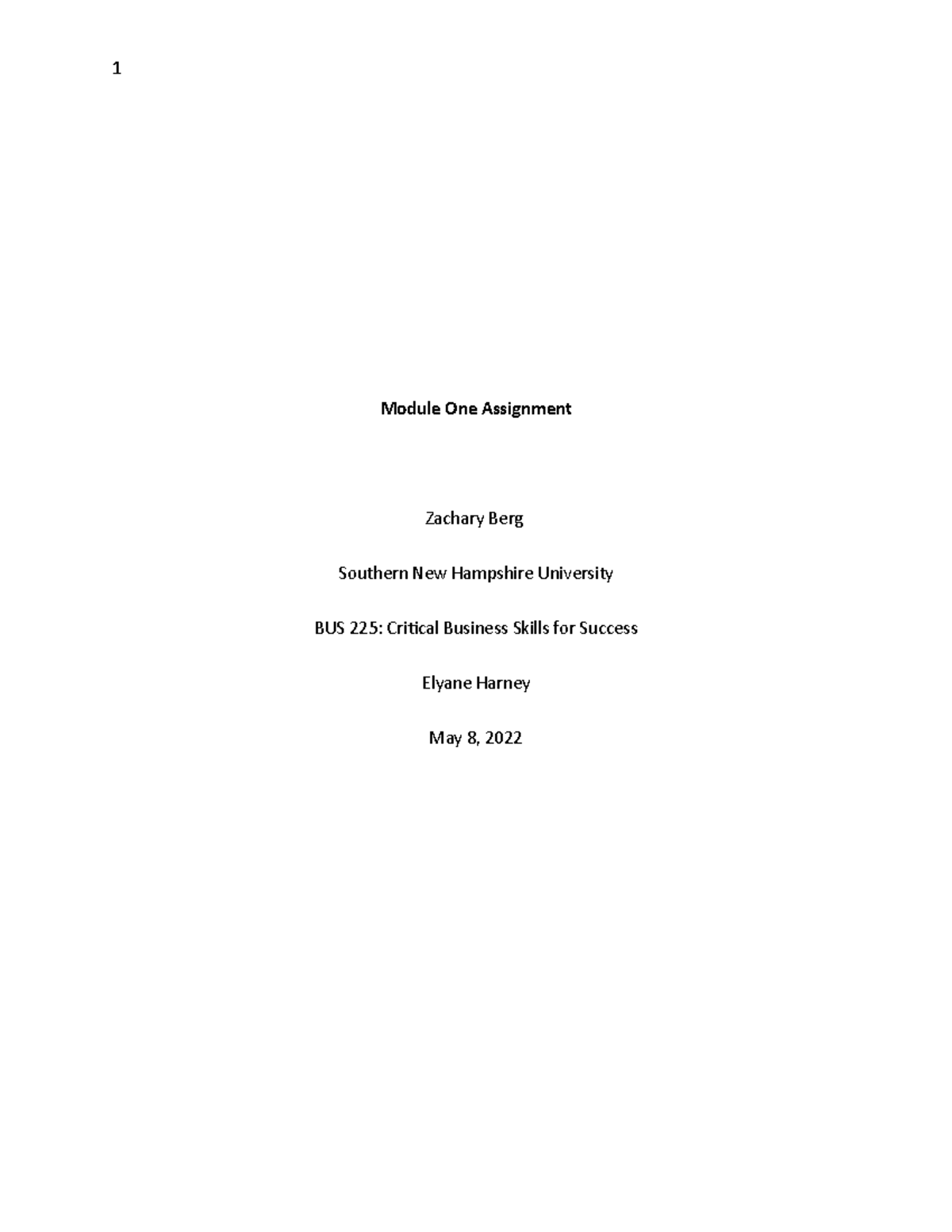 BUS225 Module One Assignment - 1 Module One Assignment Zachary Berg ...