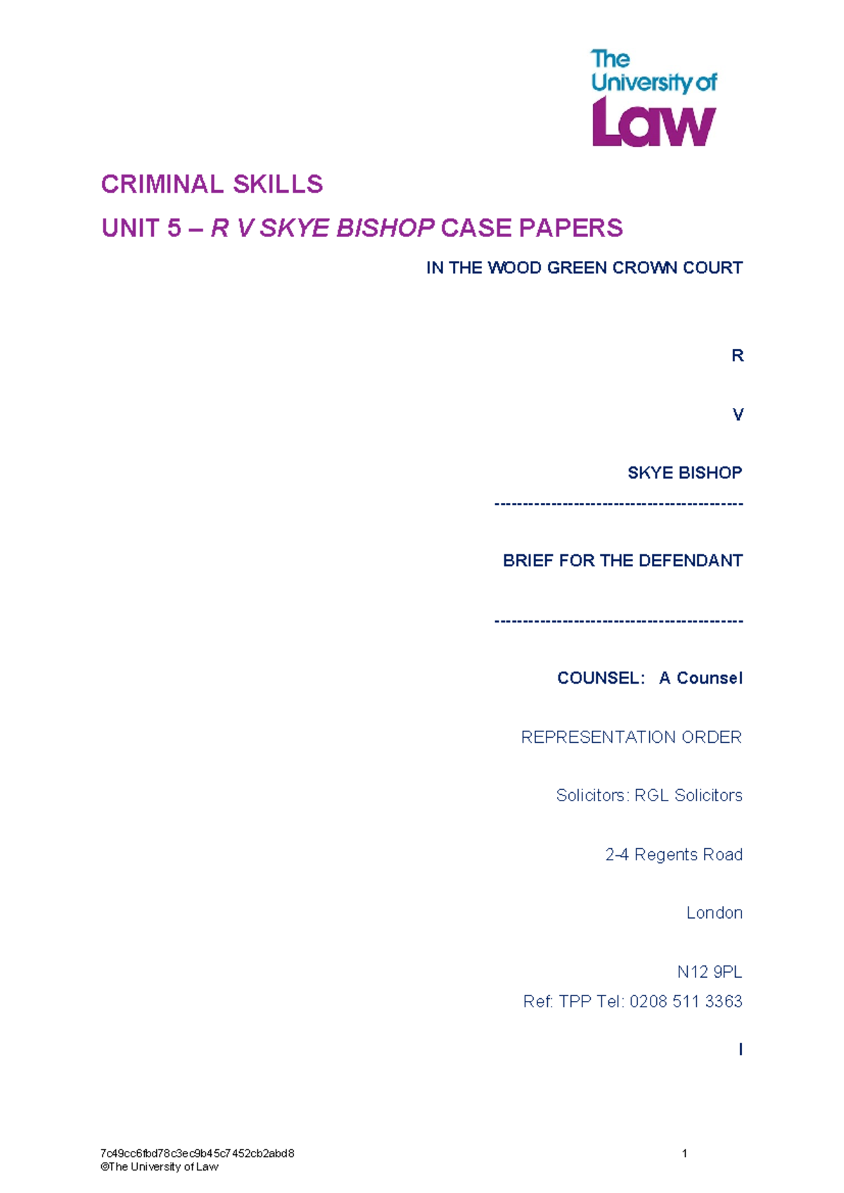 R v Skye Bishop case papers - CRIMINAL SKILLS UNIT 5 – R V SKYE BISHOP ...