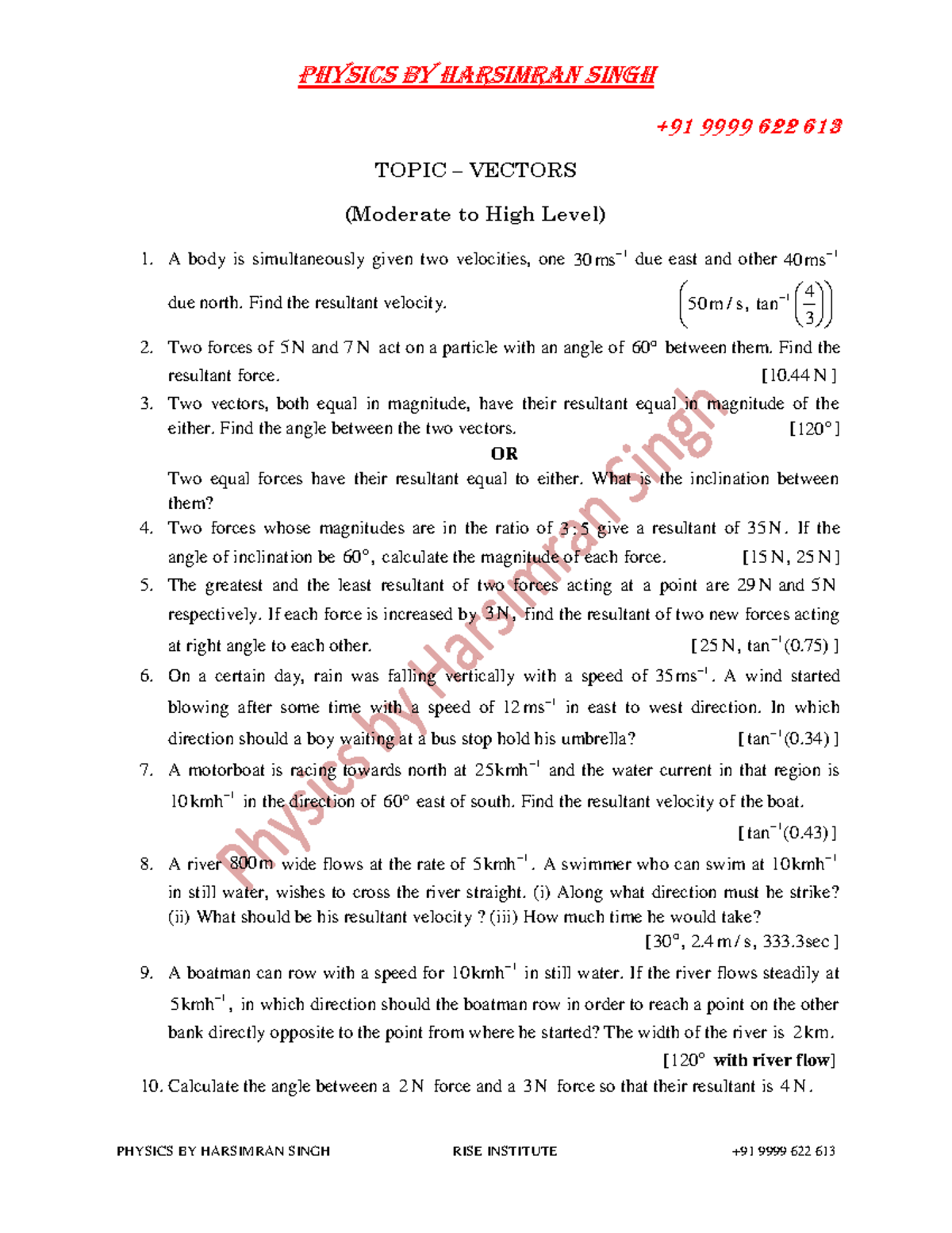 Class XI (Assignment) Vectors-1 - +91 9999 622 613 TOPIC – VECTORS ...
