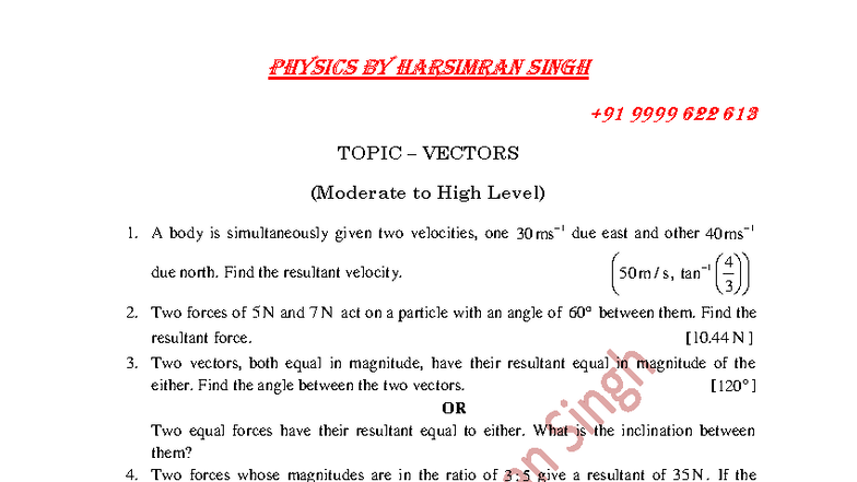 Class XI (Assignment) Vectors: Problems and Solutions - Studocu