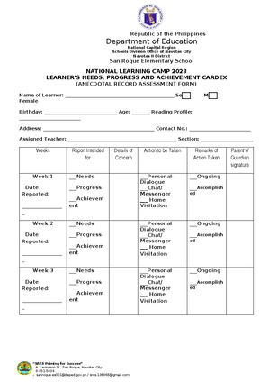 NLC- Accomplishment- Report - Matatag Elementary School Department of ...
