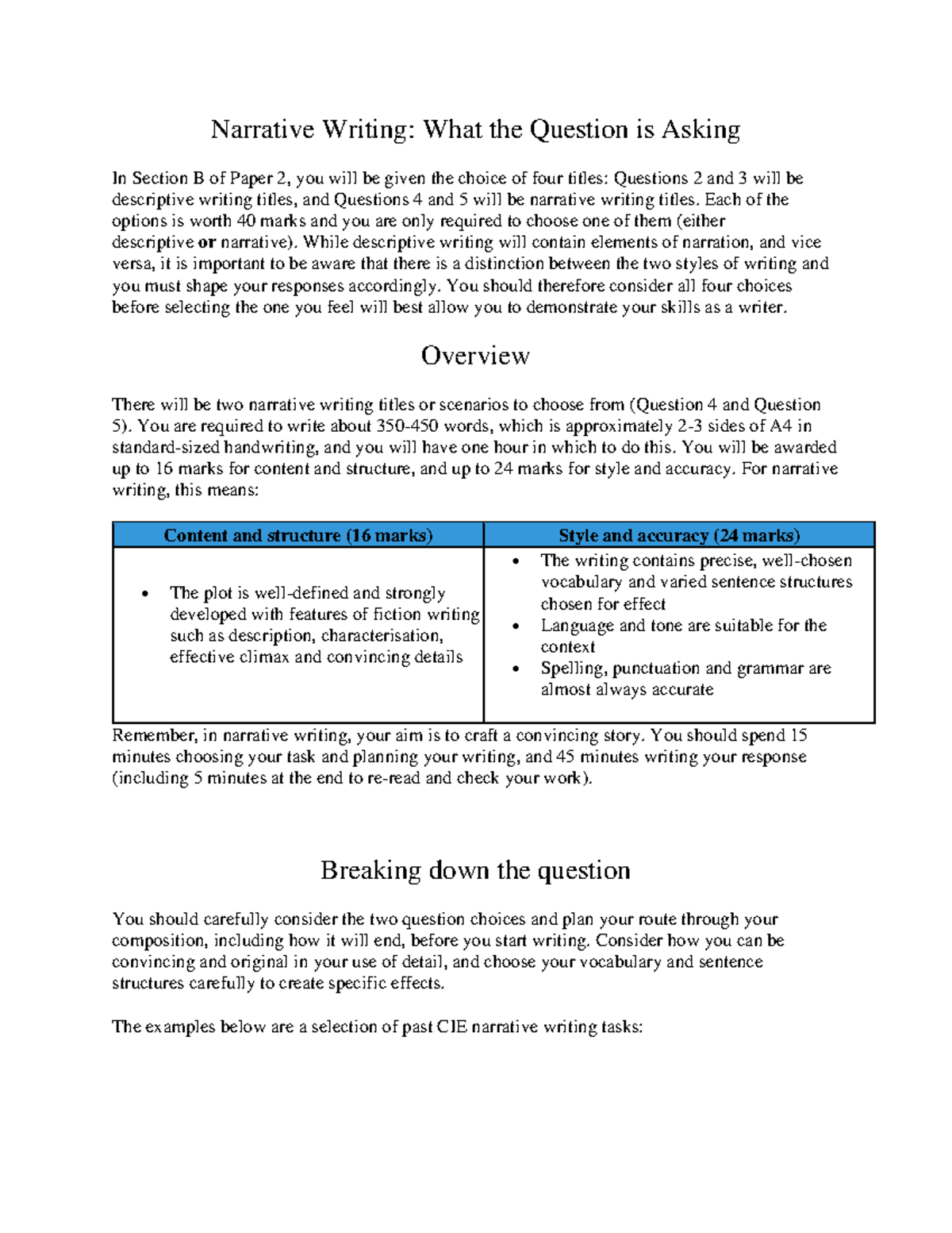 0500 FLE Narrative Writing: Understanding Section B of Paper 2 - Studocu