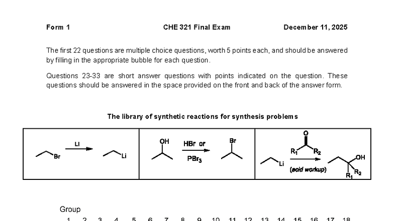 Form 1 CHE 321 Final Exam Review - December 11, 2025 - Studocu