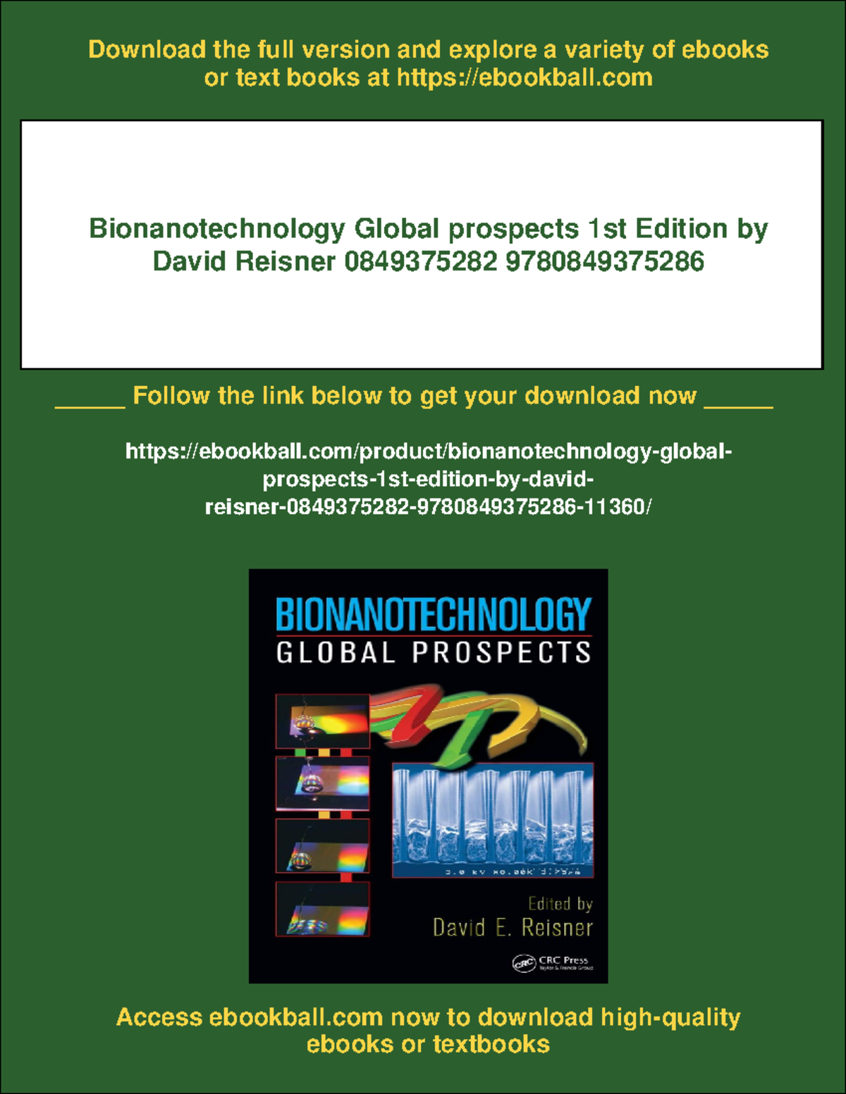 BIONANOTECHNOLOGY: Global Prospects - 1st Edition Overview and Insights ...