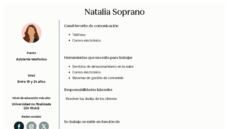 Ejemplo de Persona en Mercadotecnia: Natalia Soprano - Studocu