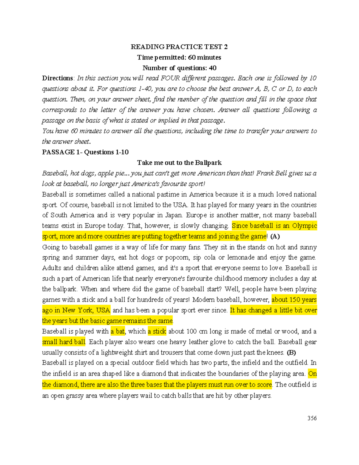 Reading Practice Test 2 - English Comprehension Exercises - Studocu