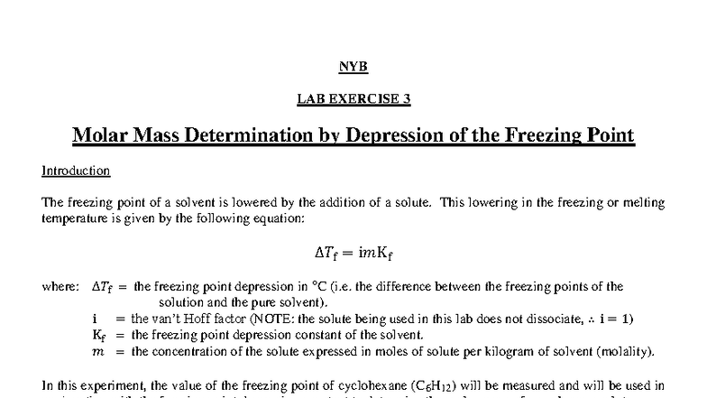 SN2 - Exp 3 - Determining Molar Mass by Freezing Point Depression - W25 ...
