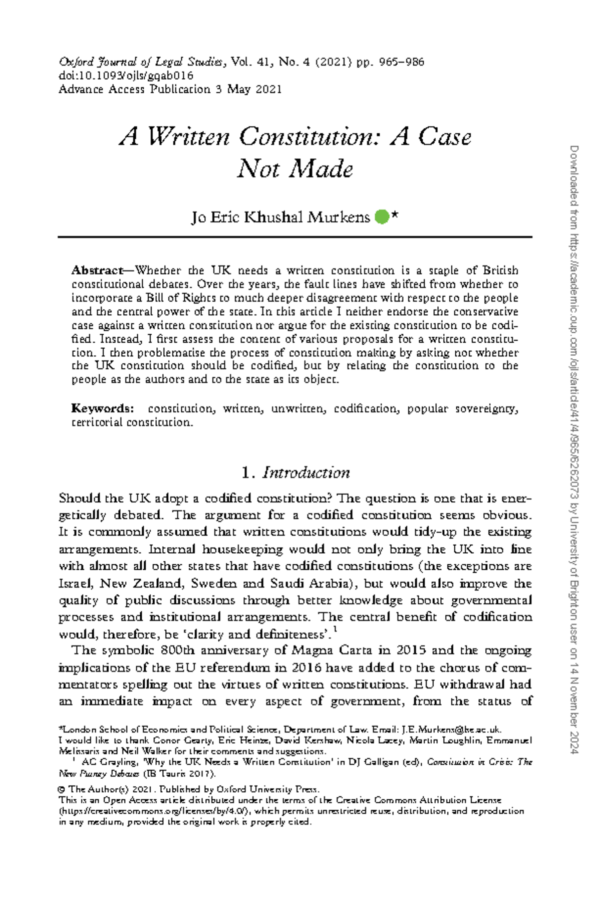 UK Law Case Study: Arguments for a Written Constitution - Studocu