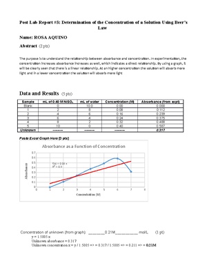 Pre-Lab 3 Determining the concentration of a solution using beers law ...