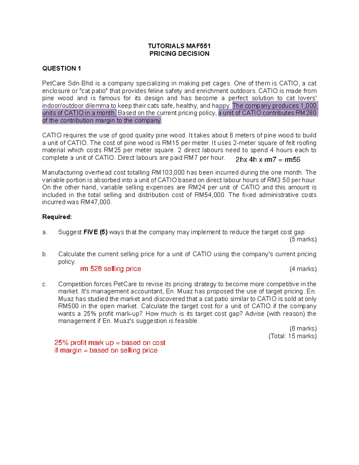 Tutorials MAF551: Pricing Decision Analysis and Strategies - Studocu