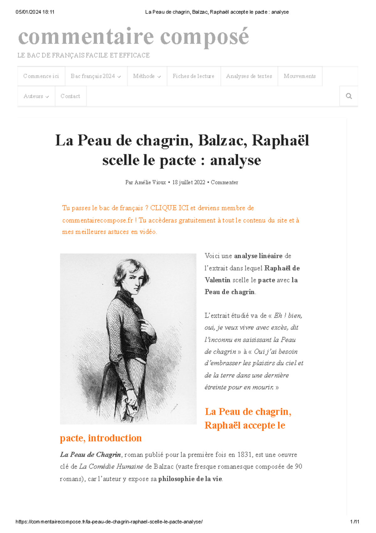 Analyse linéaire de La Peau de chagrin, Balzac : le pacte de Raphaël ...