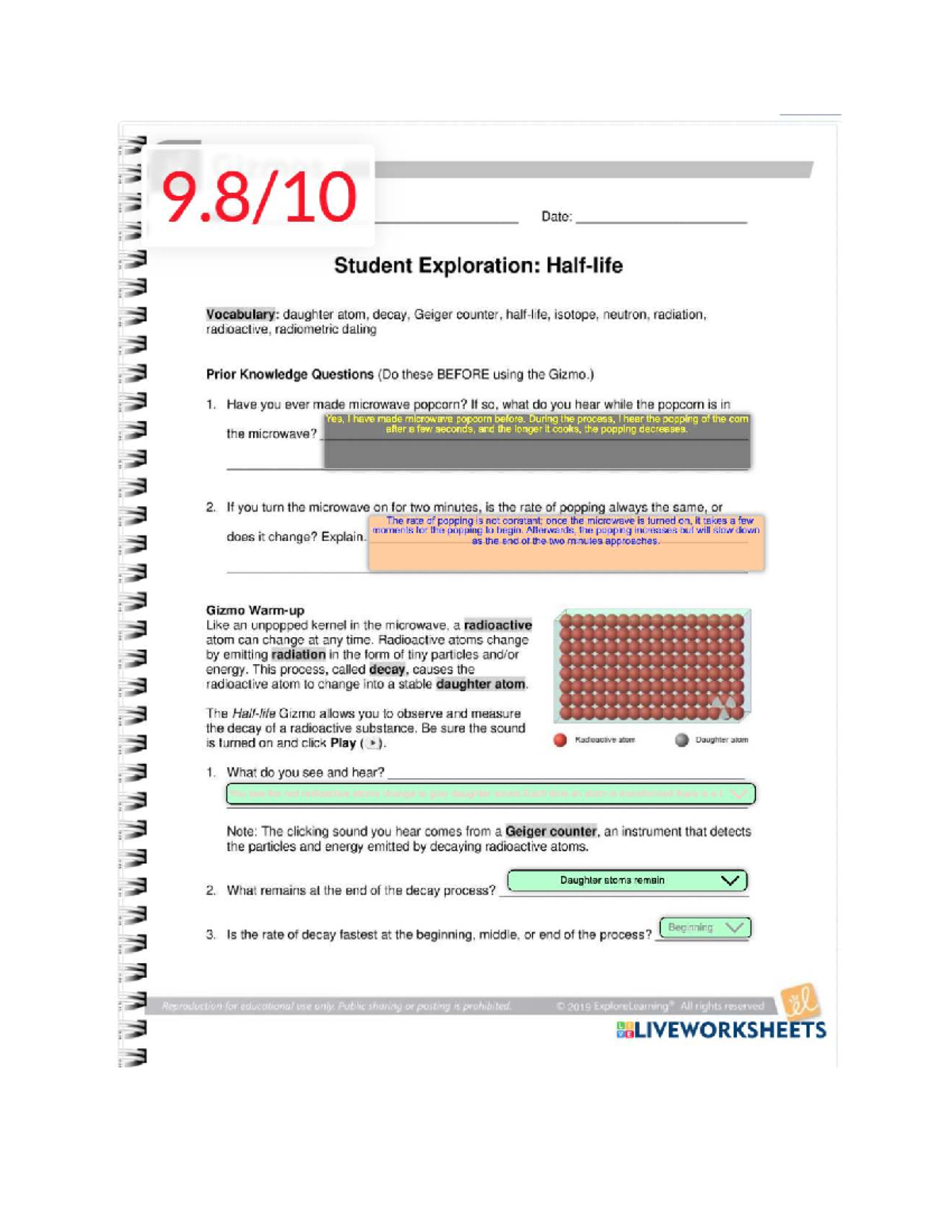 3.3 Gizmos: Half-Life Exploration and Radioactive Decay - Studocu