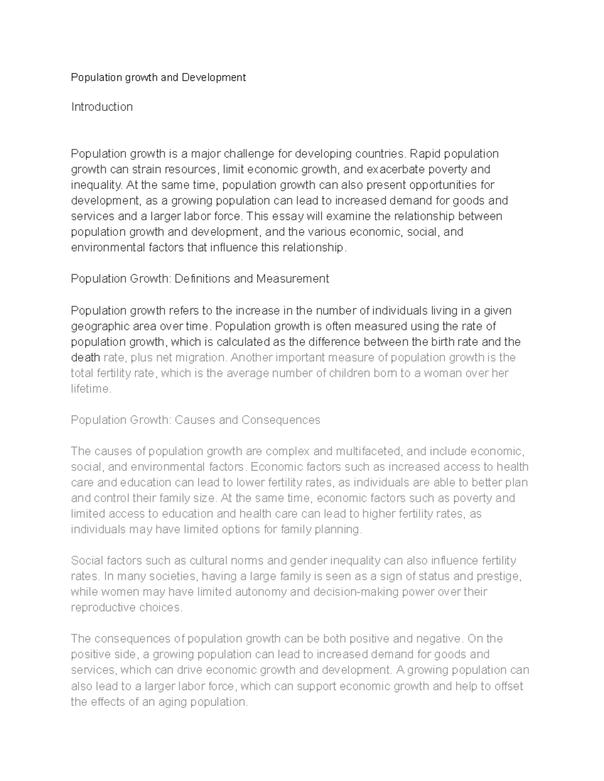 Population growth and Development - Population growth and Development ...