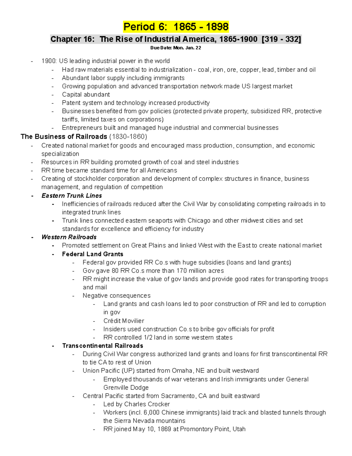 Ch. 16 Amsco Note Taking Guide: The Rise of Industrial America (1865 ...